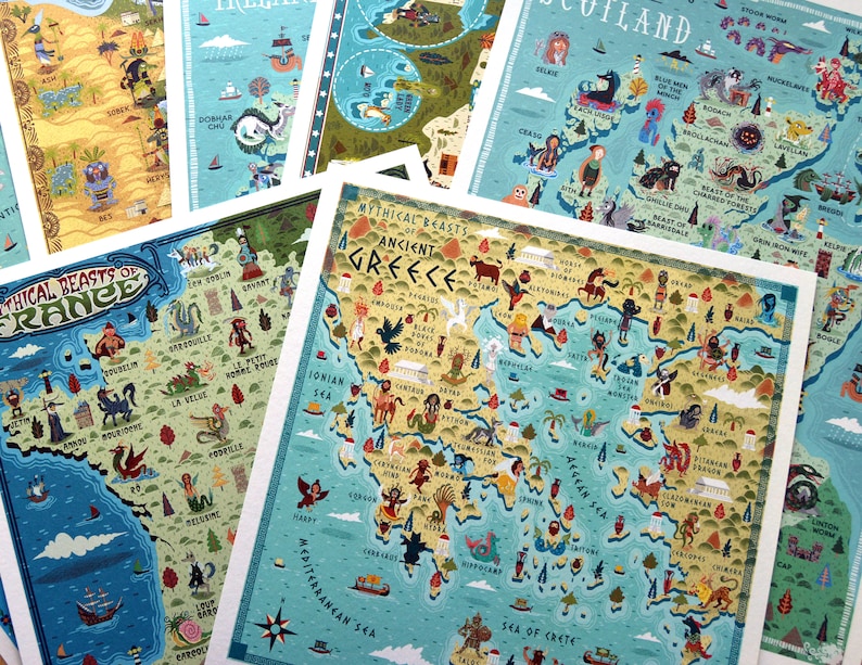 Illustrated Map, Mythical Beasts of the British and Irish Isles, A3 Art ...