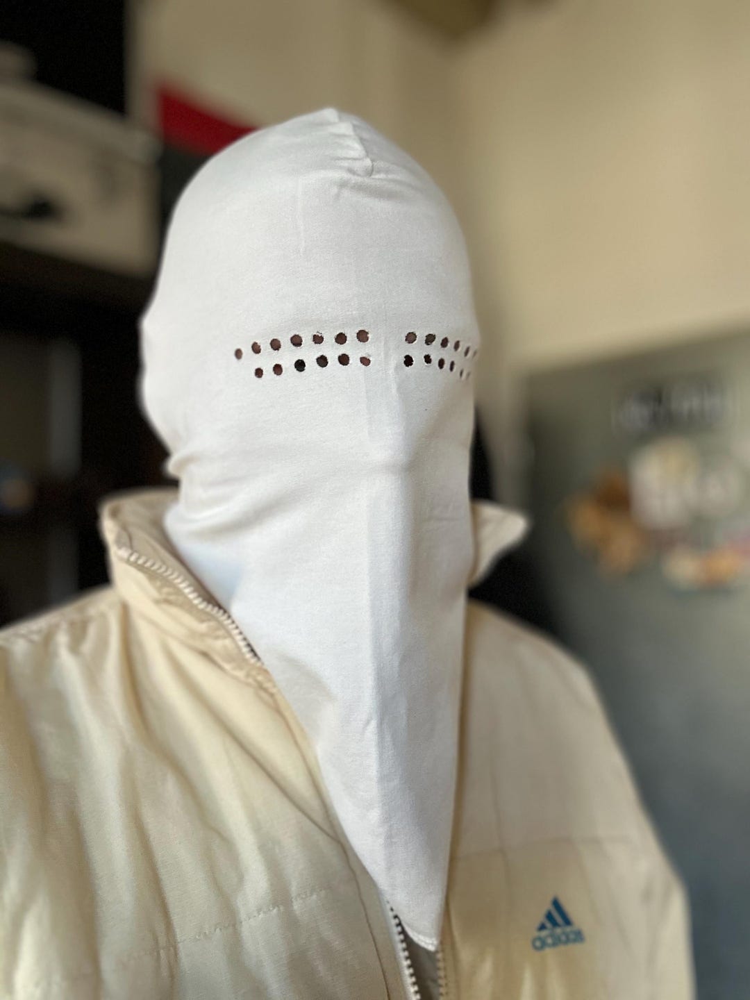 Blank White Cream Balaclava Made From 100% Cotton With Raw Edges in One ...
