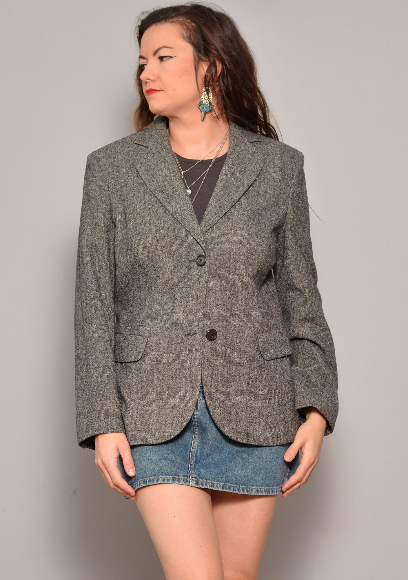 Size 10 Minimalist Plaid Pattern Basic Blazer Virgin Wool - Etsy UK
