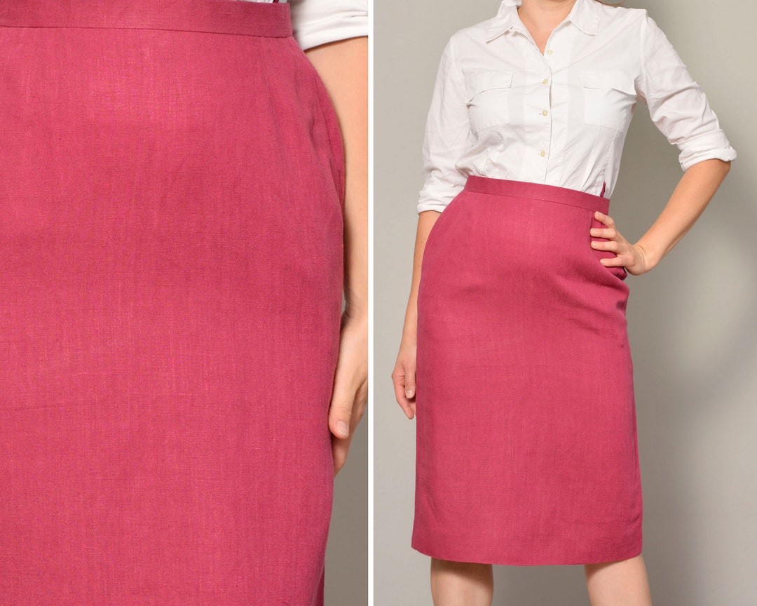 Size 10 Linen Blend Raspberry Color Straight Skirt High Waisted Below ...