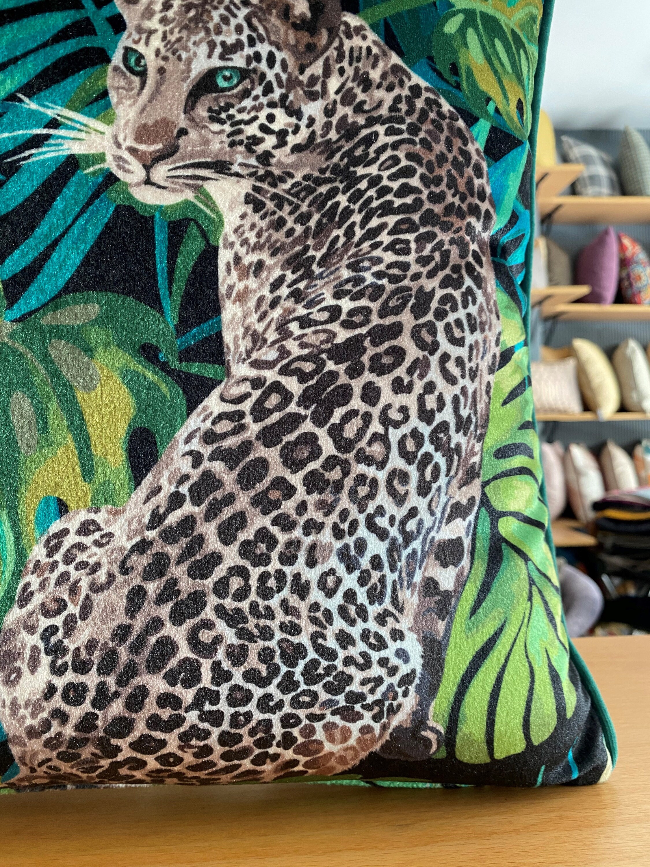 Stylish Tropical Leopard Velvet Throw Pillow Cushion Cover With Piping ...