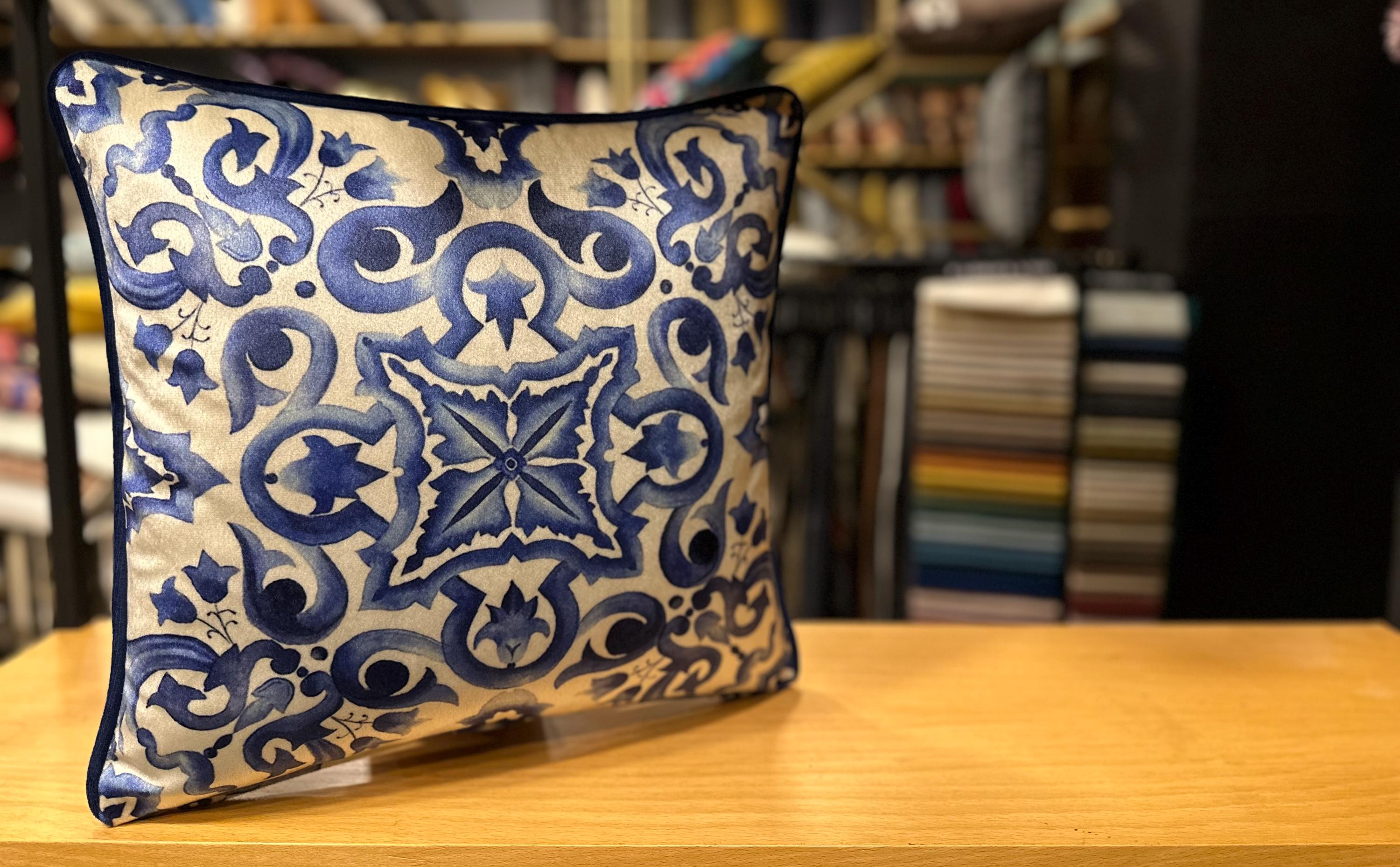 Blue Moroccan Tile Pillow Cover, Spanish Tile Pillowcase, Mediterranean ...