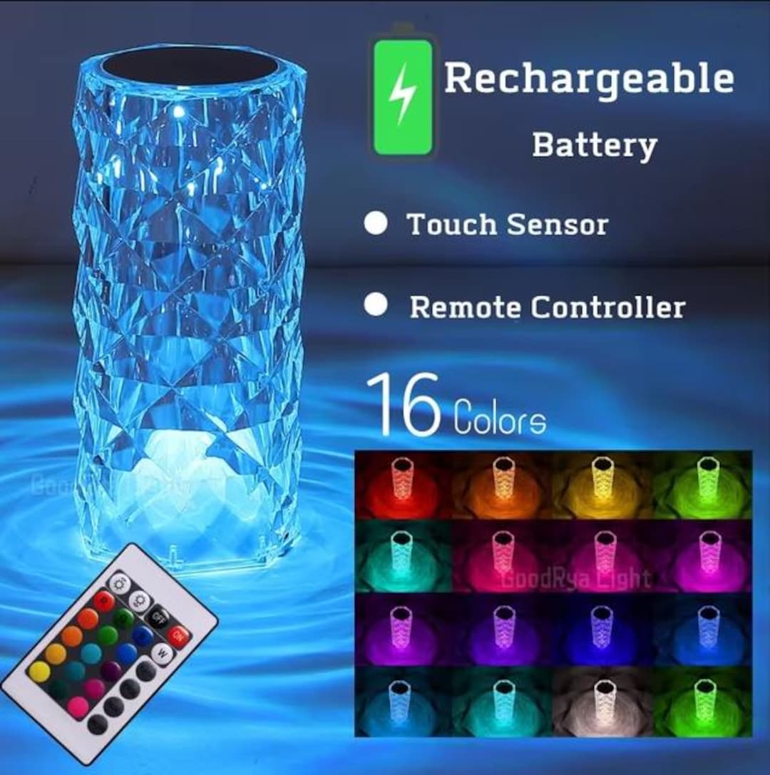 16 Color LED Crystal Table Lamp, Rechargeable Touch Soft Romantic Night ...