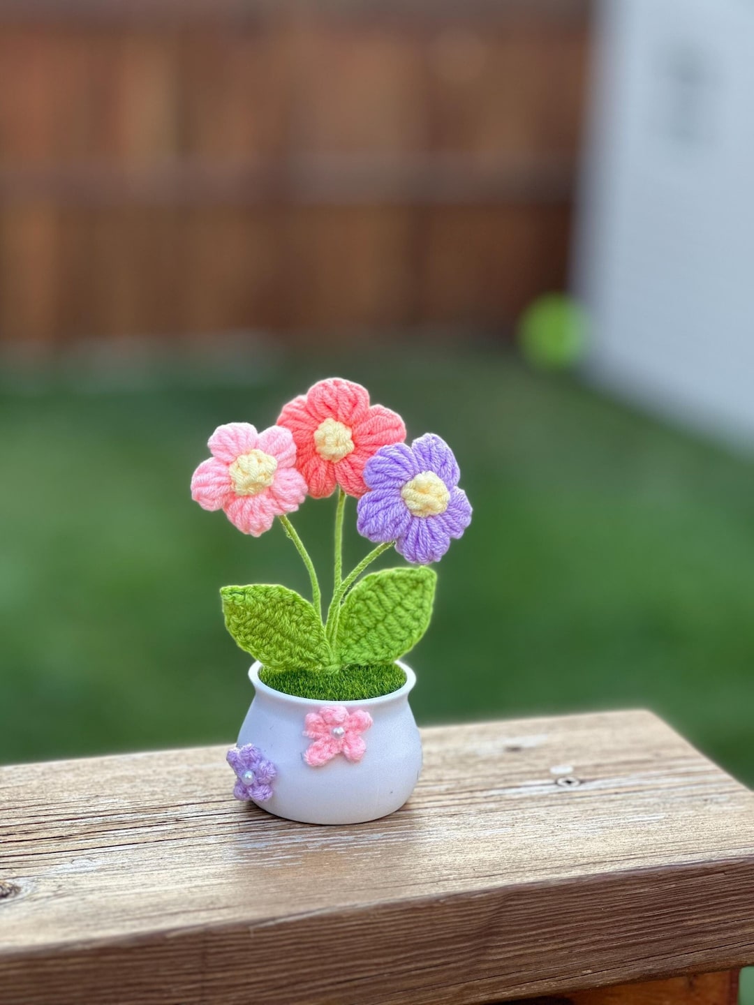 Crochet Knitted Flowers Pot , Cute Handmade Bouquet of Flowers, Home ...