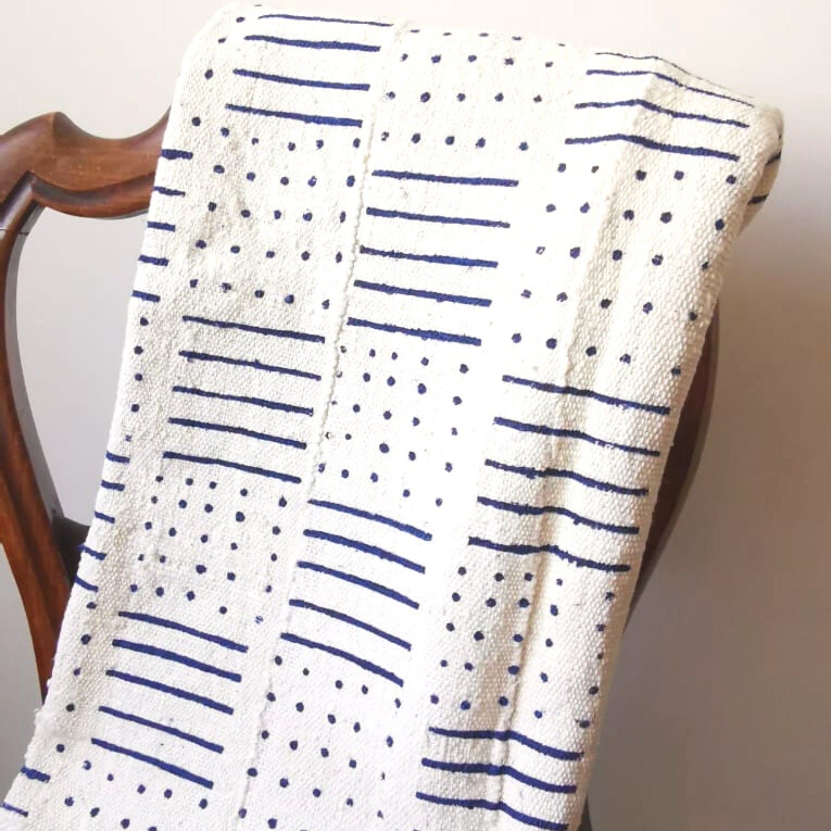 White BOGOLAN Fabric With Blue Pattern - Etsy