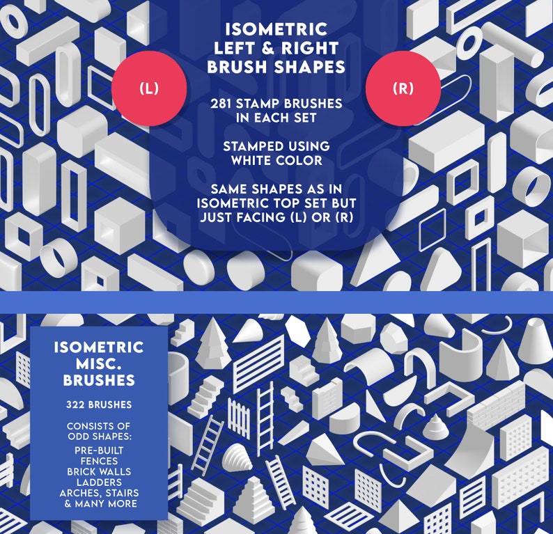 1300 Procreate Isometric World Builder Brushes 3D Stamp Brush Set ...