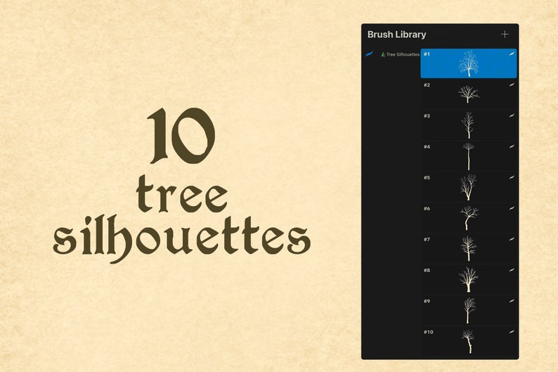 Procreate Tree Silhouette Brushes Stamp Brush Set of 10 Foliage Brushes ...