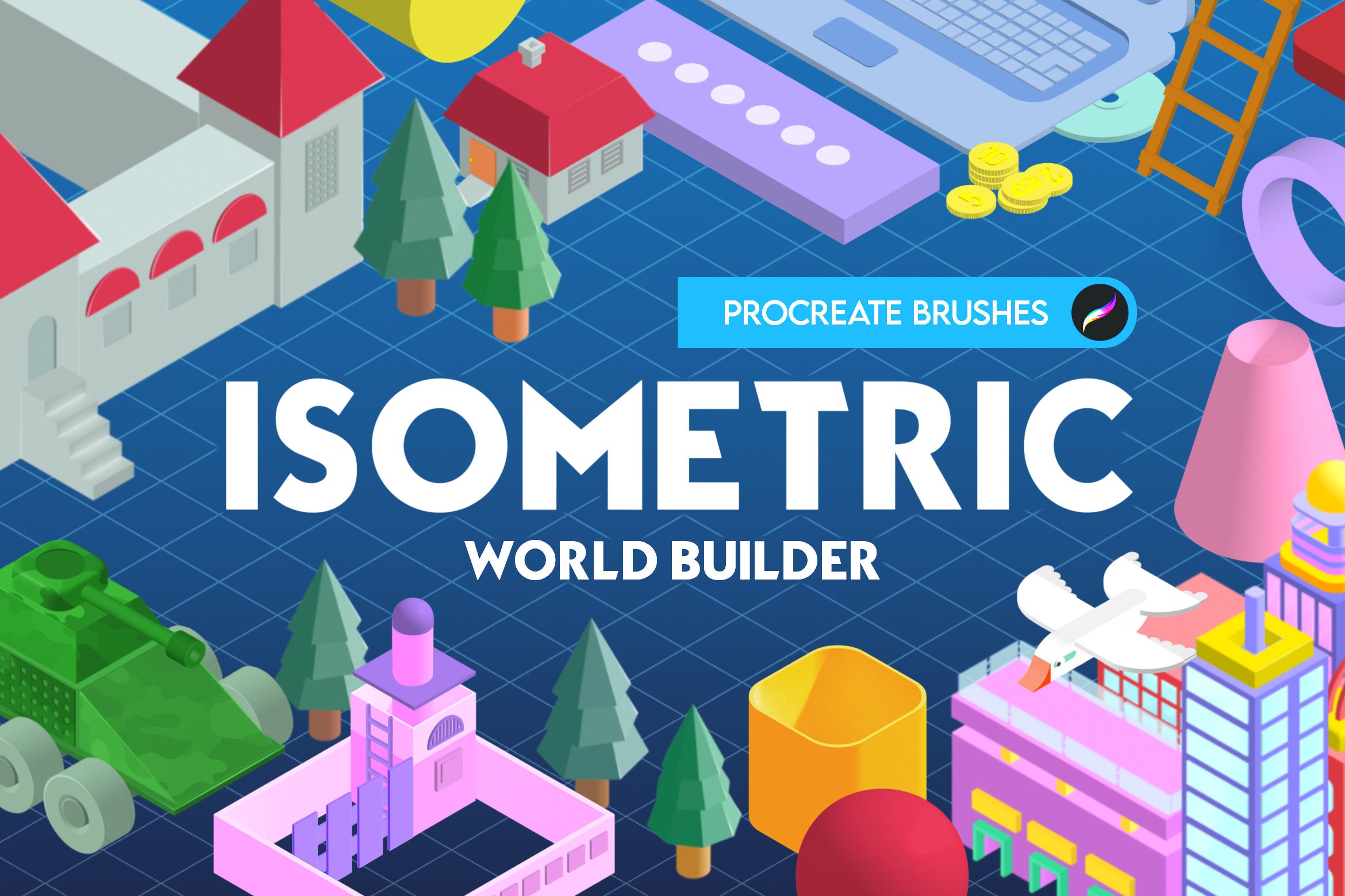 1300 Procreate Isometric World Builder Brushes 3D Stamp Brush Set ...