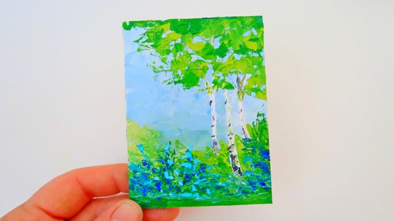 Birch Trees Painting Impasto Oil Trees Artwork Small Painting | Etsy