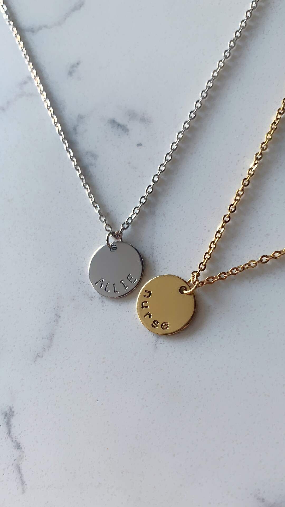 TWO Personalized Curved Name Charm Necklaces Initial Date | Custom ...