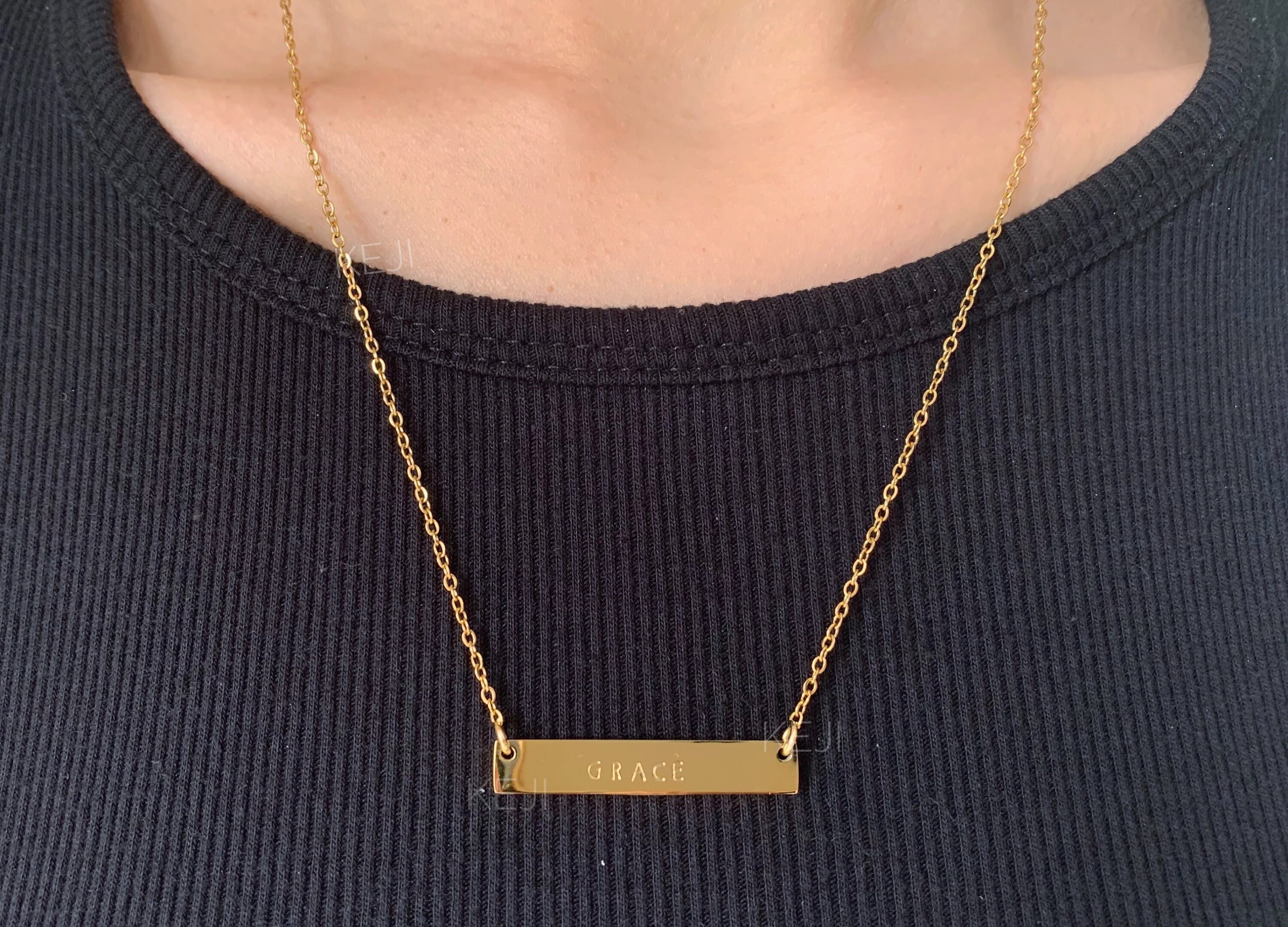 Personalized Bar Necklace | Custom Handstamped Engraved Name Date ...