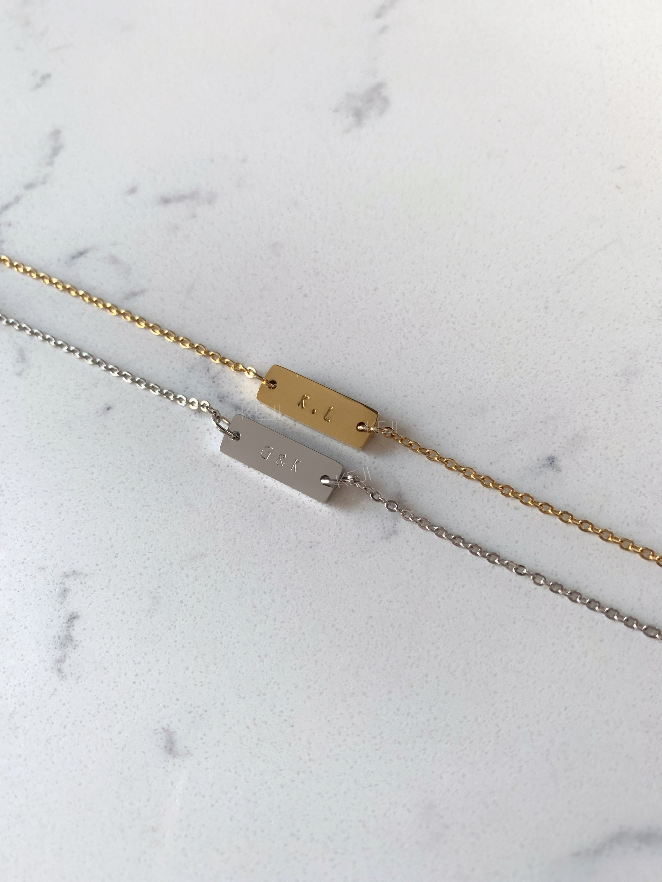 TWO Personalized Initial Bar Bracelets | Handstamped Custom Letter ...