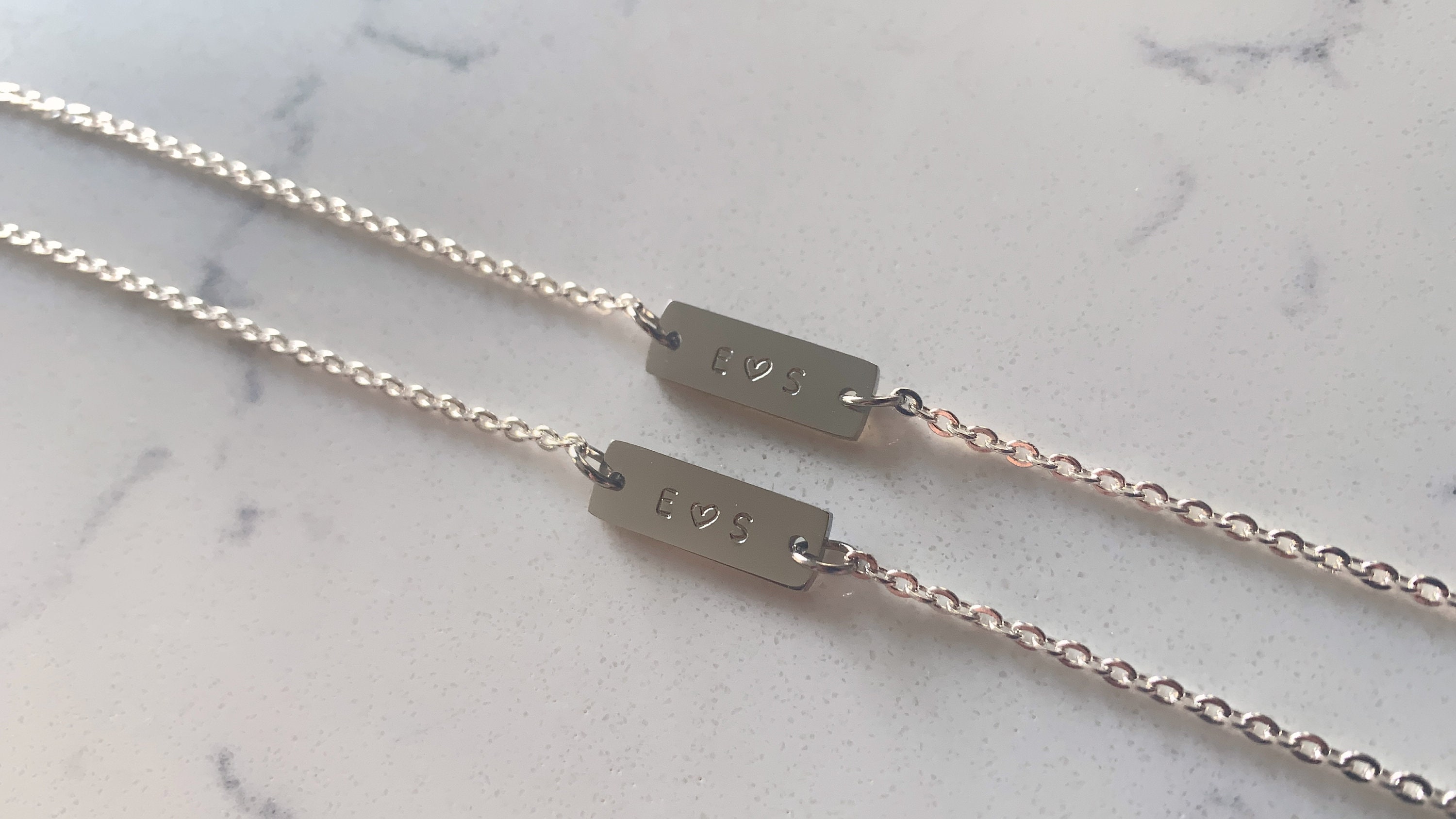 TWO Personalized Initial Bar Bracelets | Handstamped Custom Letter ...