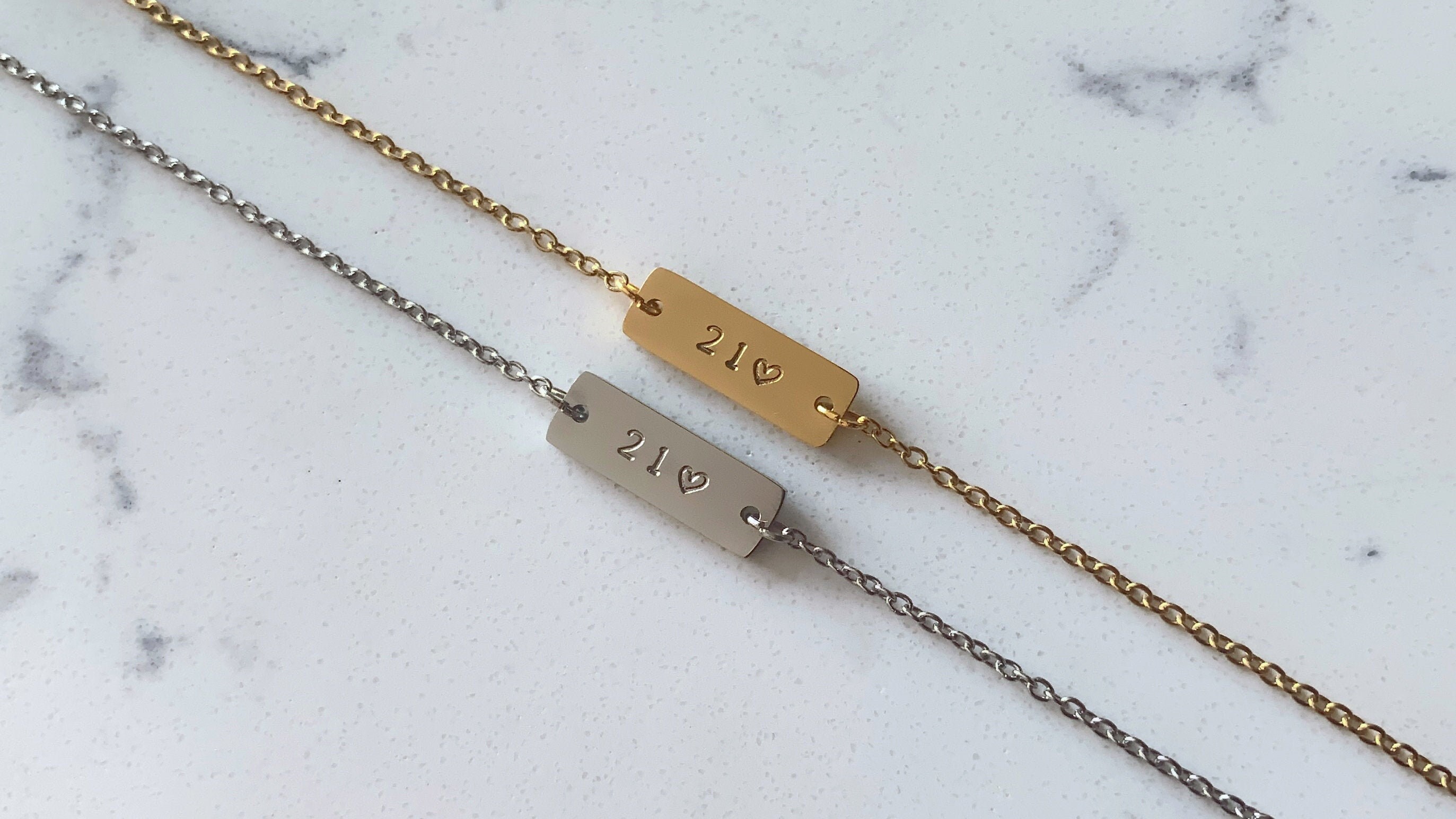 TWO Personalized Initial Bar Bracelets | Handstamped Custom Letter ...