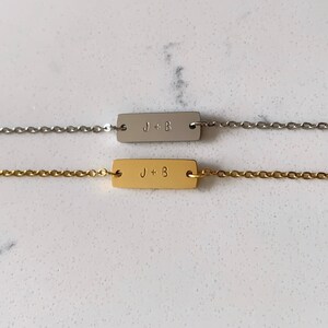 TWO Personalized Initial Bar Bracelets | Handstamped Custom Letter ...