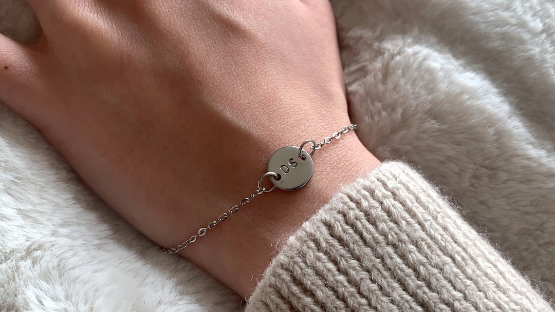 Personalized Gold Silver Circle Initial Charm Bracelet | Custom Hand ...