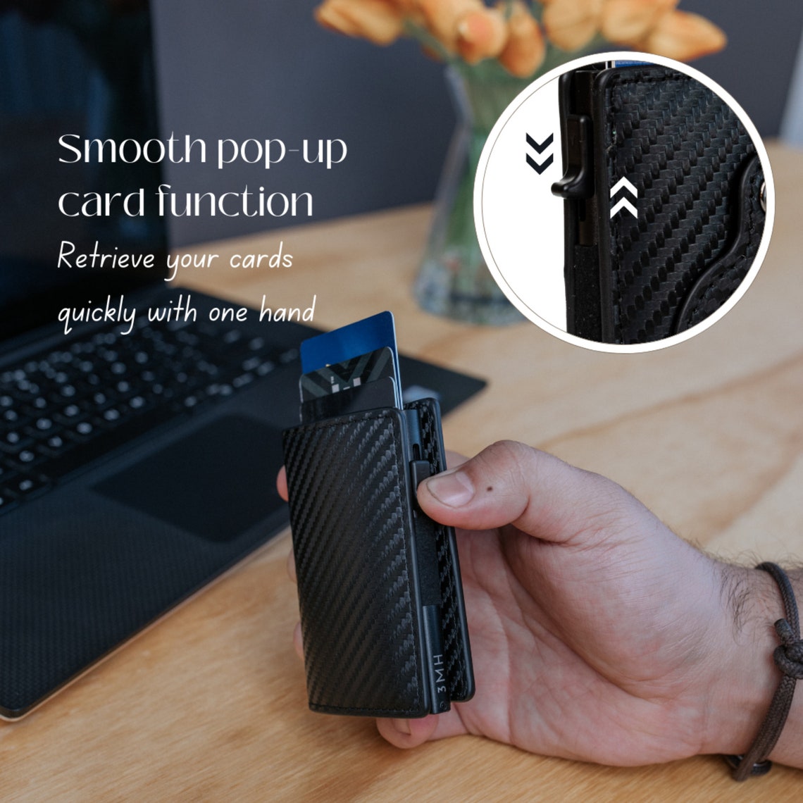 3MH Smart Carbon Fibre Pop up Wallet With RFID Protection and AirTag ...