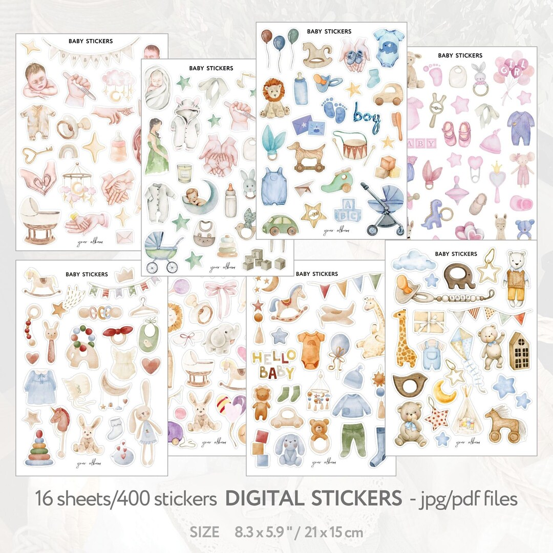 Baby Scrapbook Sticker Sheet, Digital Stickers for Baby Boy, Baby Book ...