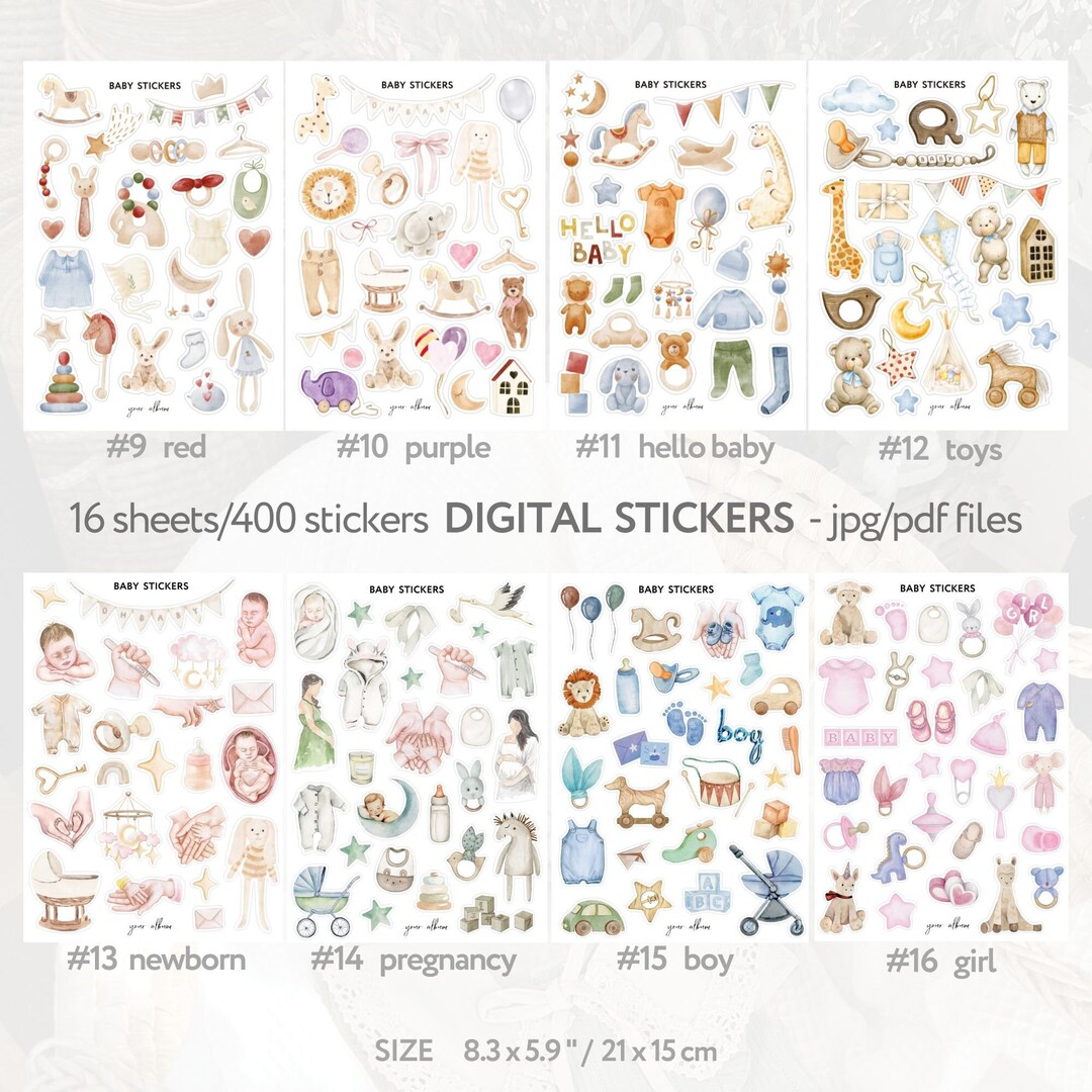 Baby Scrapbook Sticker Clipart, Baby Boy Stickers for Scrapbook Digital ...