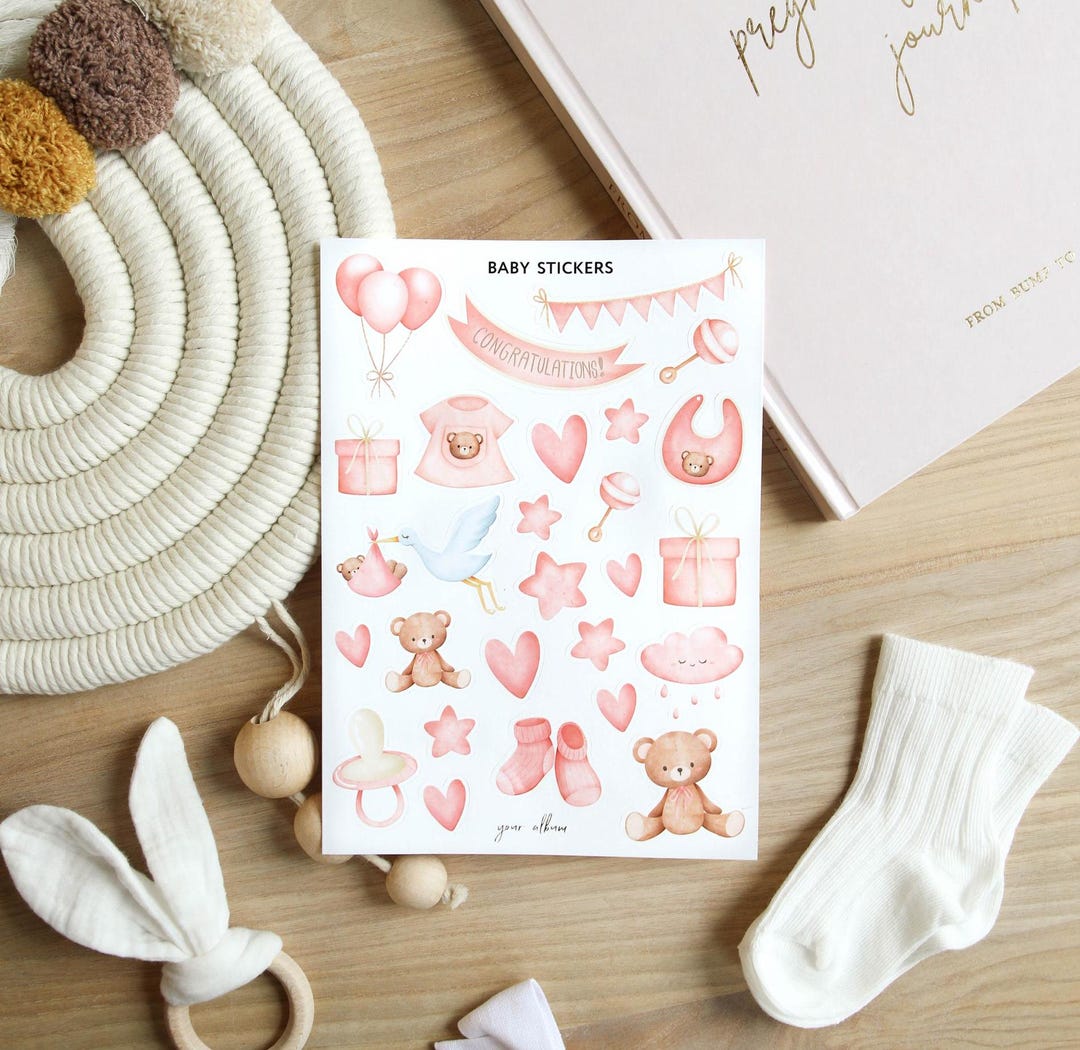 Baby Sticker Digital, Baby Scrapbook Sticker for Baby Girl, Baby Shower ...