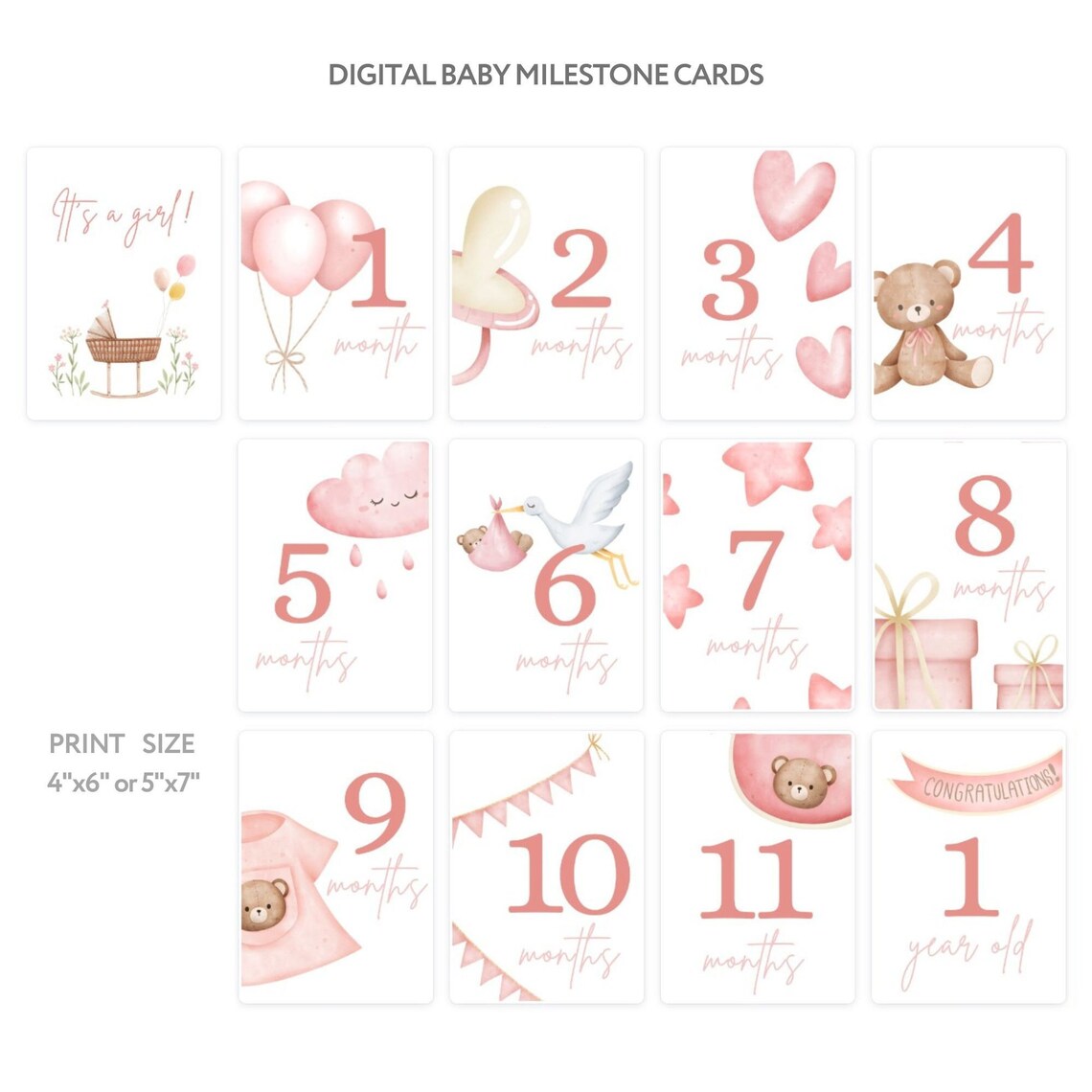 Baby Milestone Cards, Monthly Milestone Cards, New Baby Card First Year ...