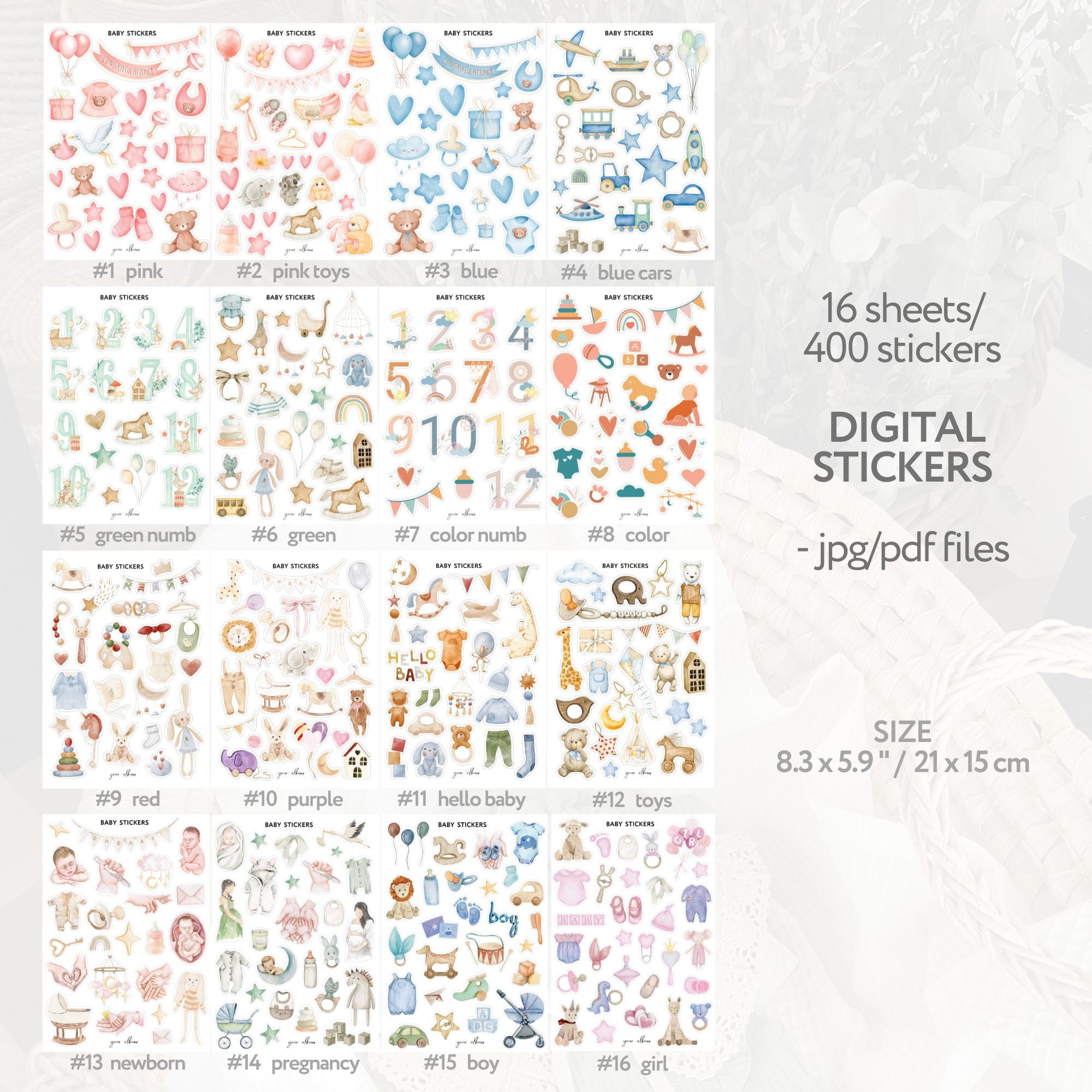 Baby Scrapbook Sticker Sheet, Digital Stickers for Baby Boy, Baby Book ...