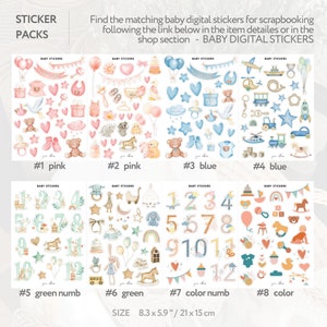 Baby Digital Stickers, Baby Sticker for Baby Book, Baby Shower Stickers ...