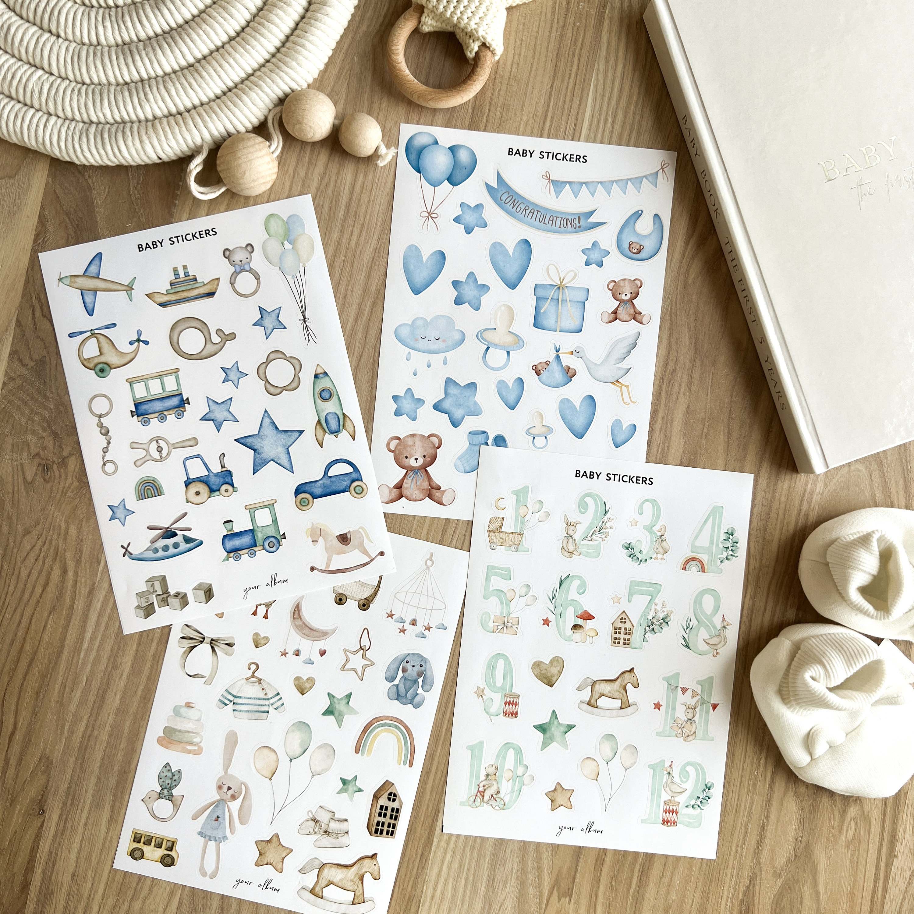 Baby Scrapbook Sticker Sheet, Digital Stickers for Baby Boy, Baby Book ...