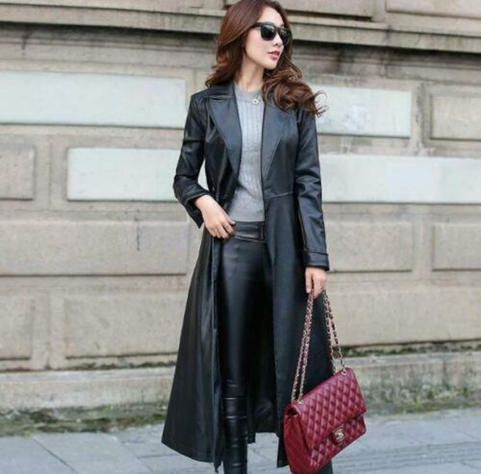 Women Black Genuine Leather Long Coat Womens Black Real Etsy Uk