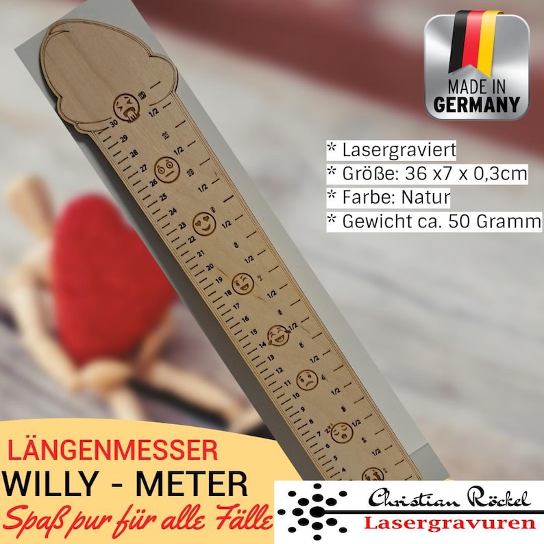 Willy Meter Lineal – JGA Geschenk Männer – Lustiger Scherzartikel ...