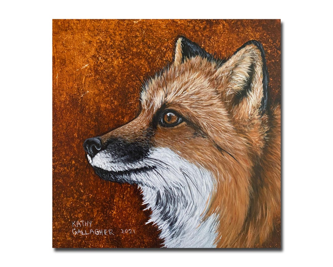 Fox Face Painting: Original Acrylic Art, 6" X 6" Panel With Stand - Etsy