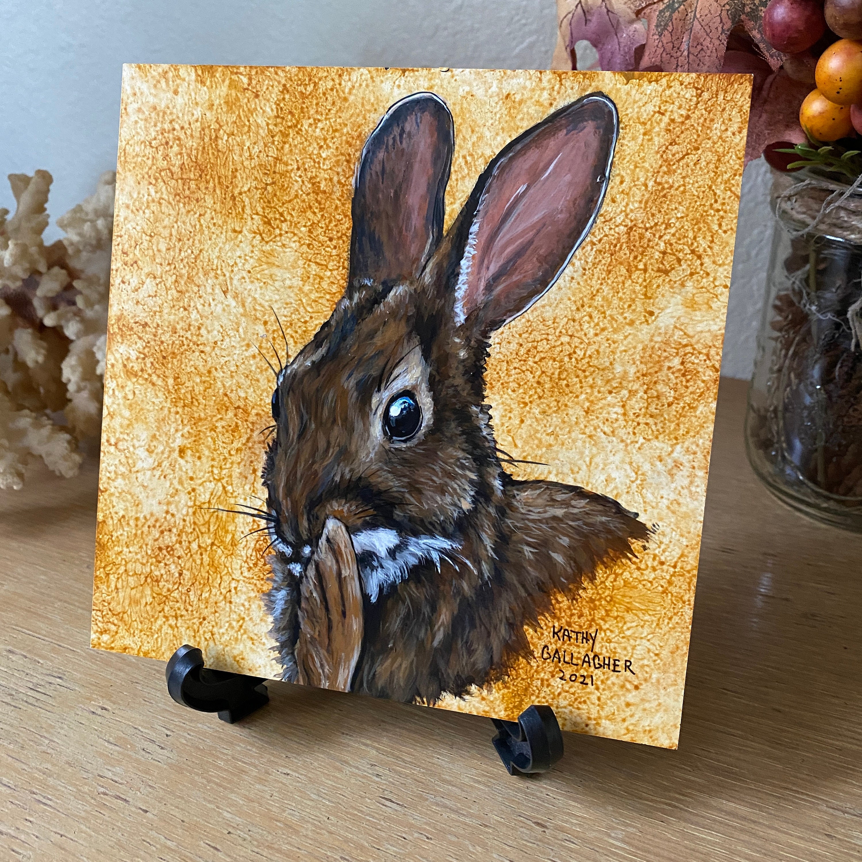 Bunny Scratching - Original Art, Bunny Art, Rabbit Art, Acrylic on 6" X ...
