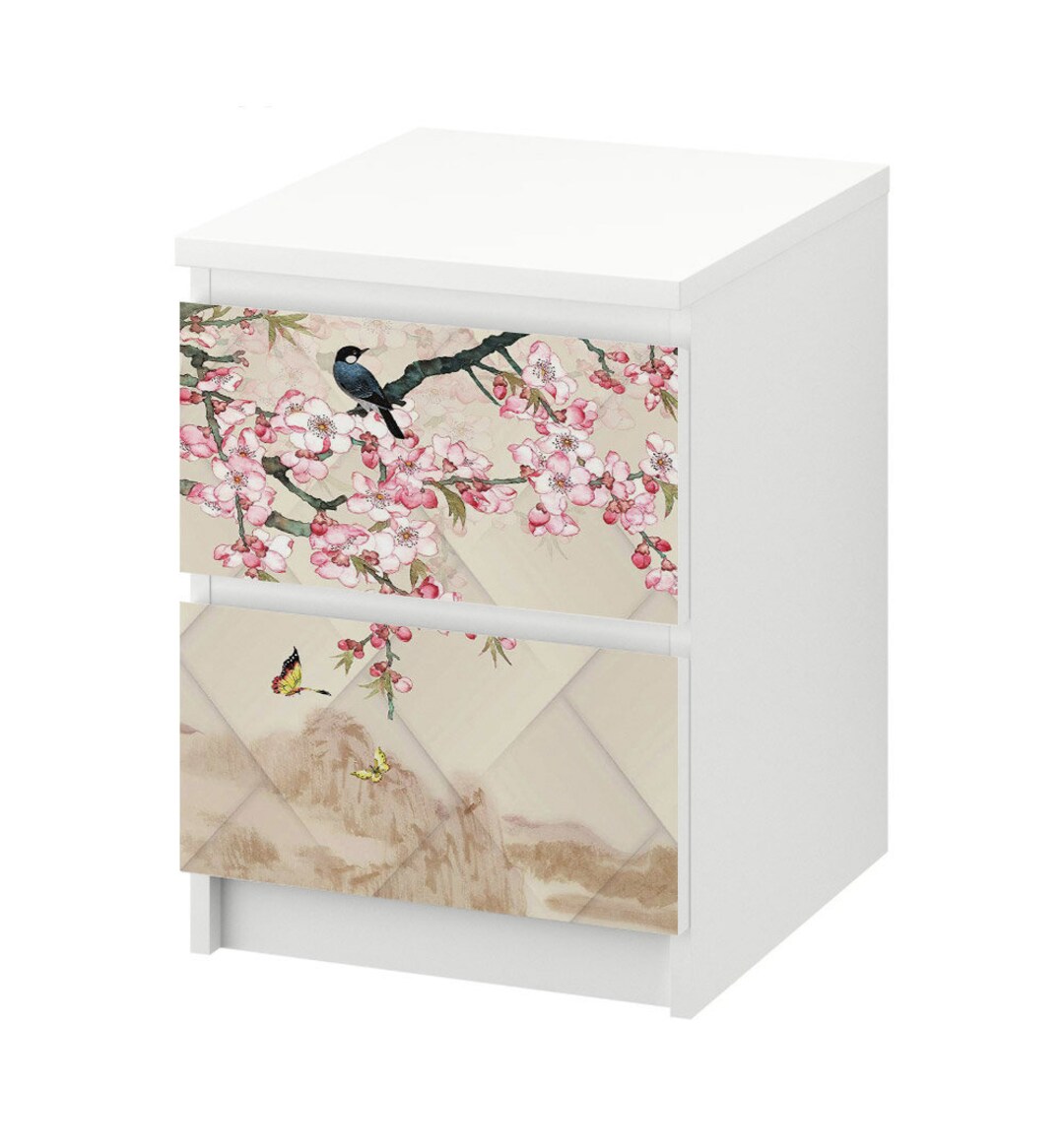 Chest of Drawers Sticker Malm Blooming Branch With Birds Furniture Foil ...