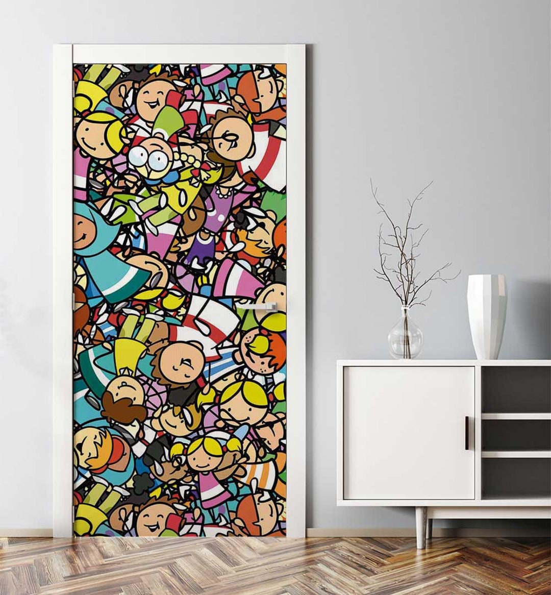 Door Wallpaper Colorful Graphics With Cartoon Figures Door Picture Door ...