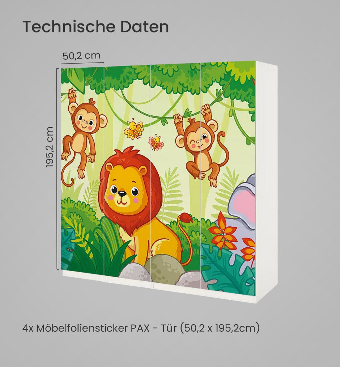 Wardrobe Sticker Pax Jungle Animals Adhesive Film Furniture - Etsy