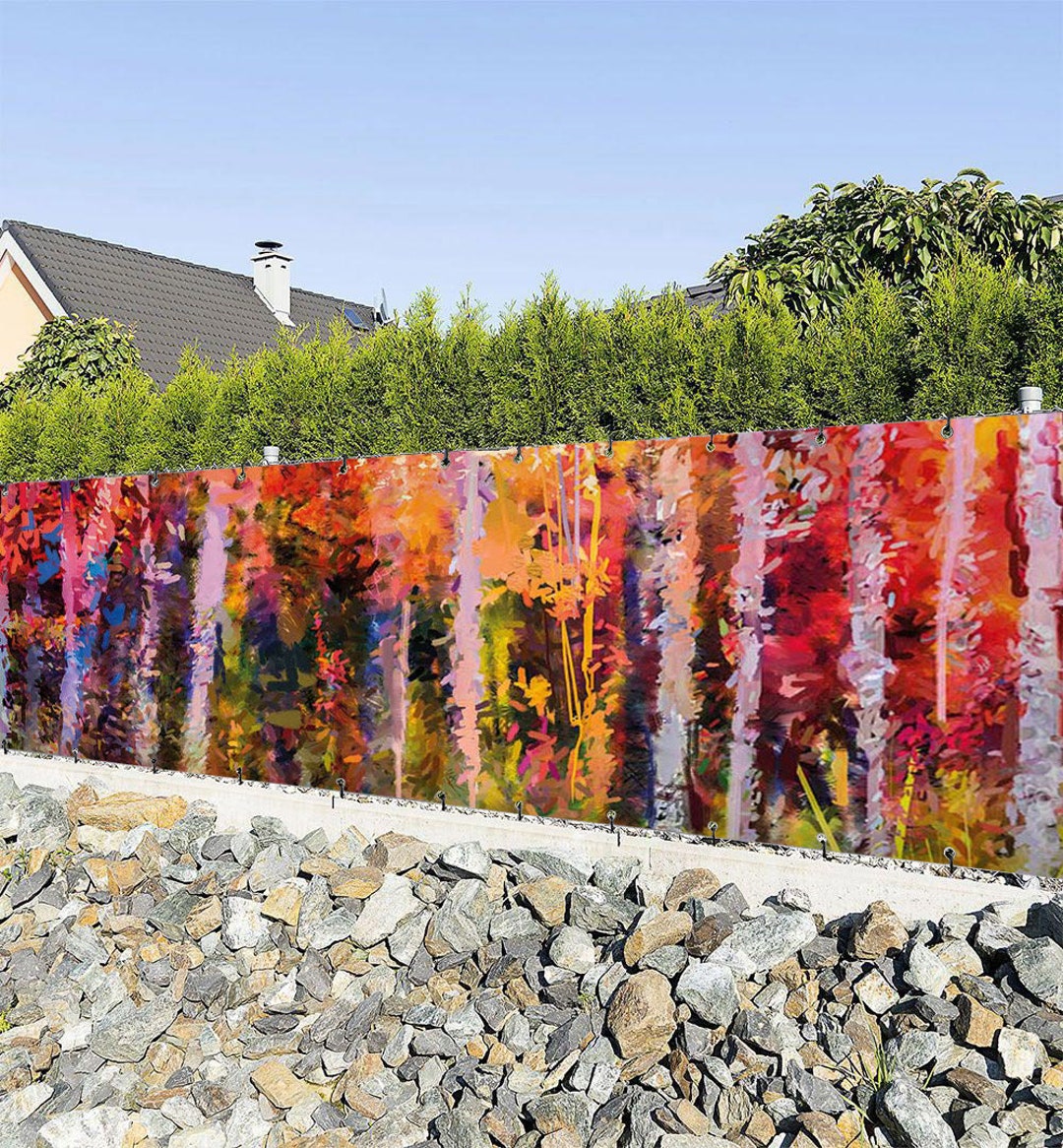 Fence Privacy Screen Colorful Forest With River Painting Vinyl - Etsy
