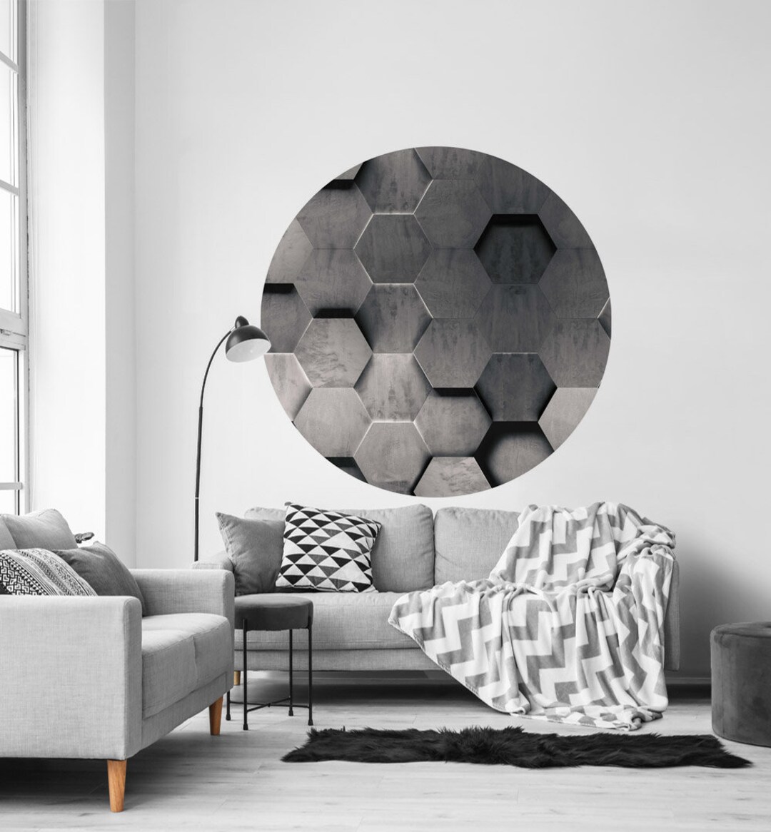 Wall Mural Hexagon Silver Round Wall Decoration Mural - Etsy