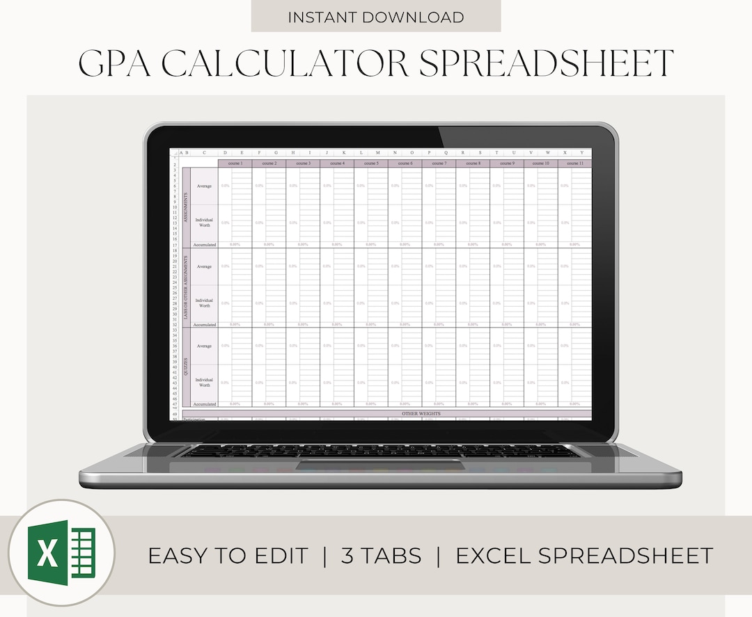 GPA Calculator Excel Spreadsheet Digital GPA Calculator GPA Calculator ...