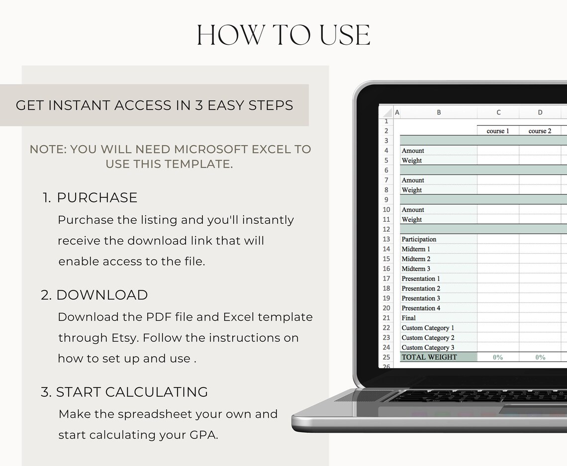 GPA Calculator Excel Spreadsheet | Digital GPA Calculator | GPA ...