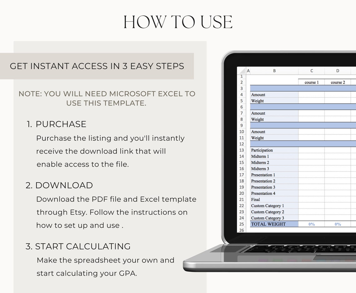GPA Calculator Excel Spreadsheet | Digital GPA Calculator | GPA ...