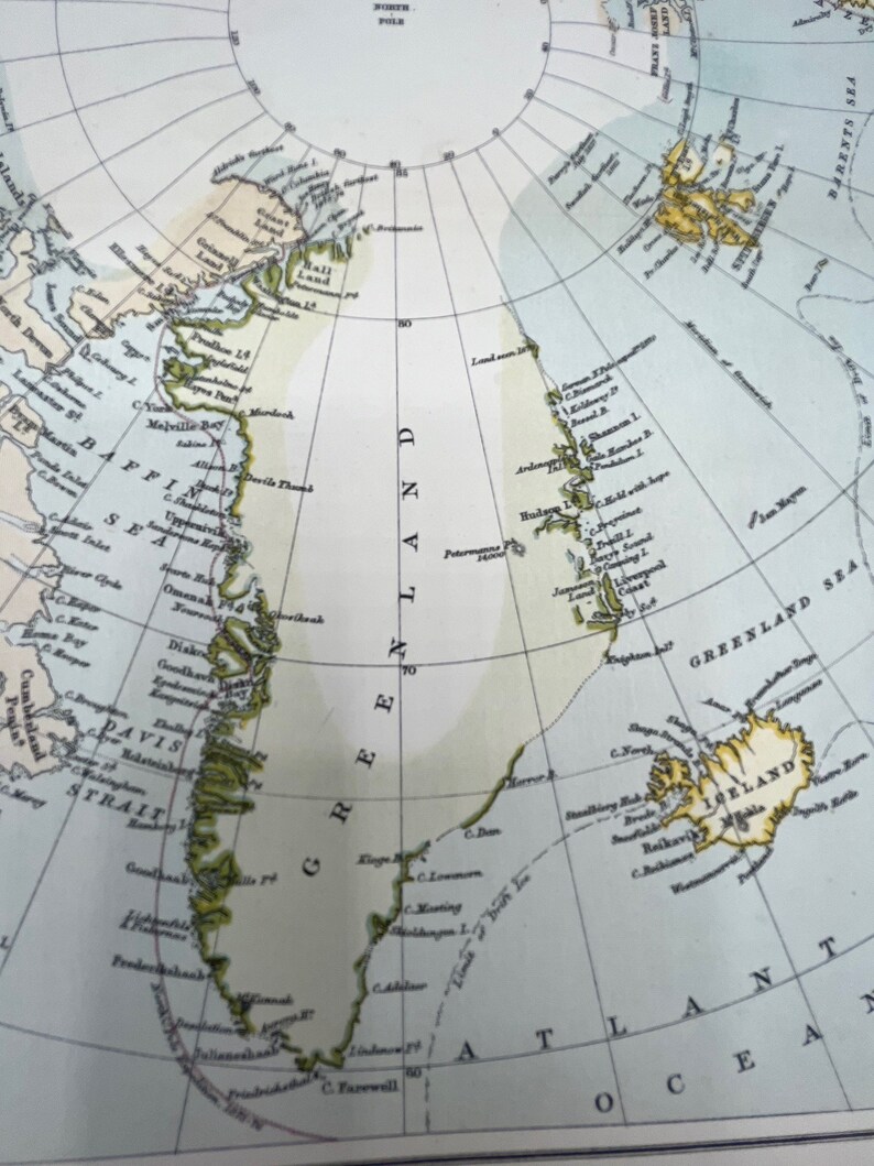 Mapa de las regiones polares del norte Impresión antigua. - Etsy México