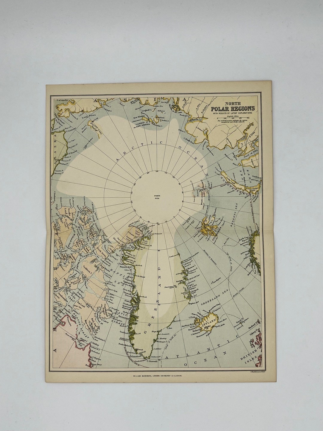 Mapa de las regiones polares del norte - Impresión antigua. - Etsy España