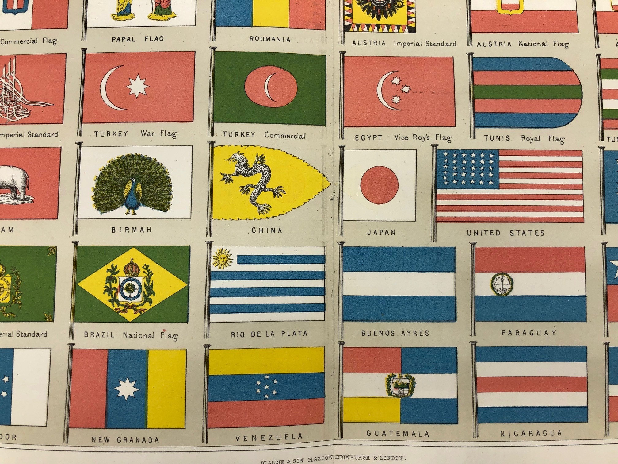 Flags, National and Commercial - Antique Print 1883. - Etsy
