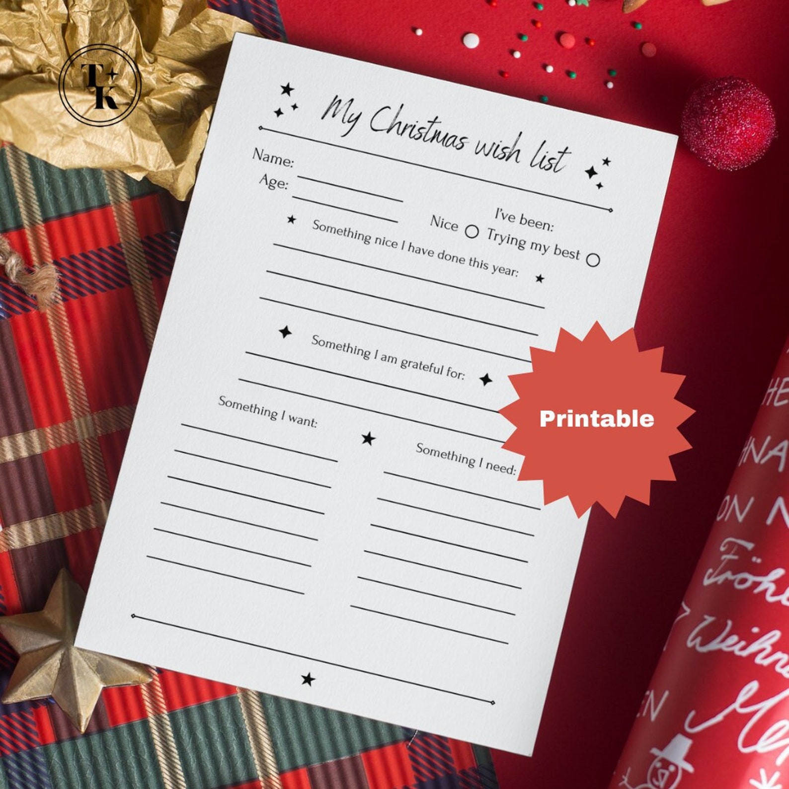 Christmas Wish List: Letter to Santa, Printable Holiday Activity (PNG ...