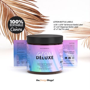 Glow Deluxe - DIY Editable Cosmetic Label Templates - Canva Label ...