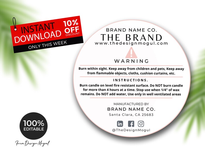 DIY Editable Candle Warning Label Template Custom Fire - Etsy
