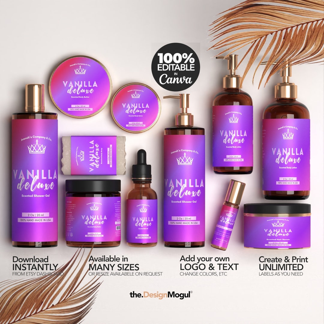 DIY Cosmetic Label Template Set, 100% Editable Gradient Skincare Label ...
