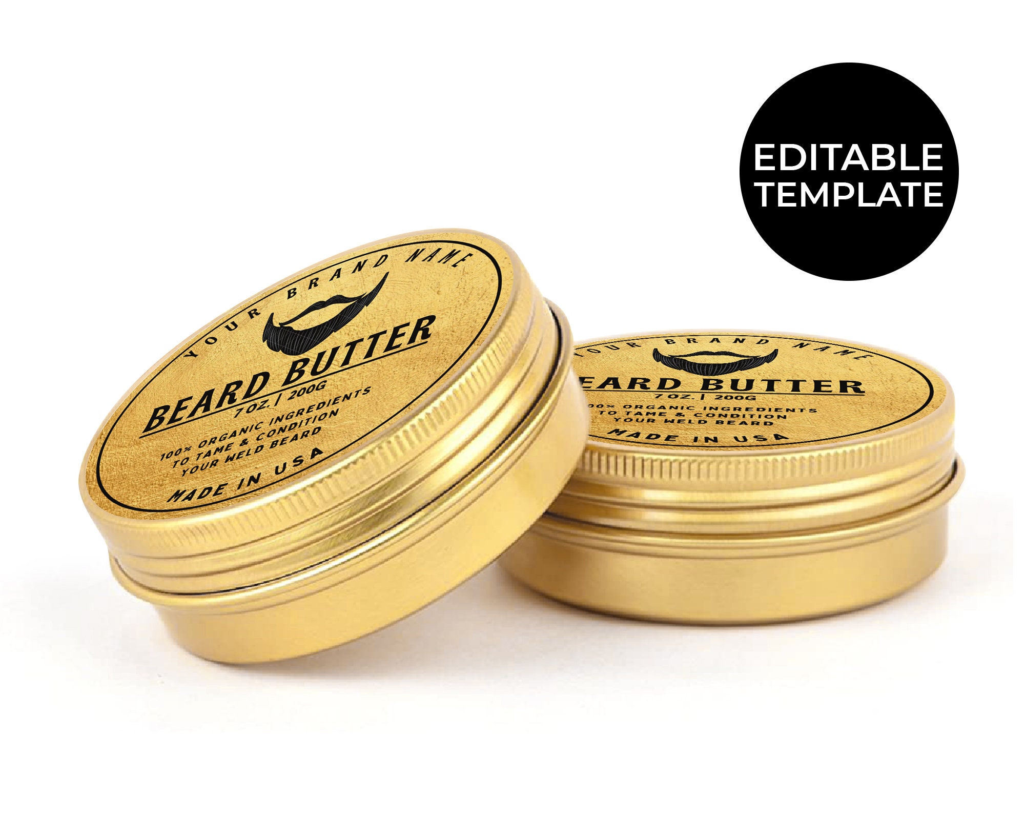 DIY Editable Gold Beard Balm Label Personalized Cosmetic - Etsy