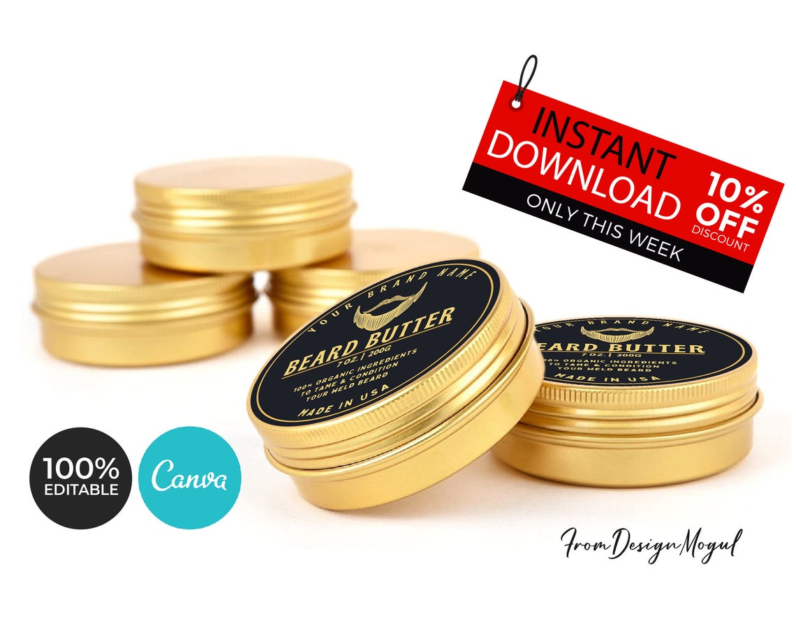 DIY Editable Gold Beard Balm Label Personalized Cosmetic - Etsy