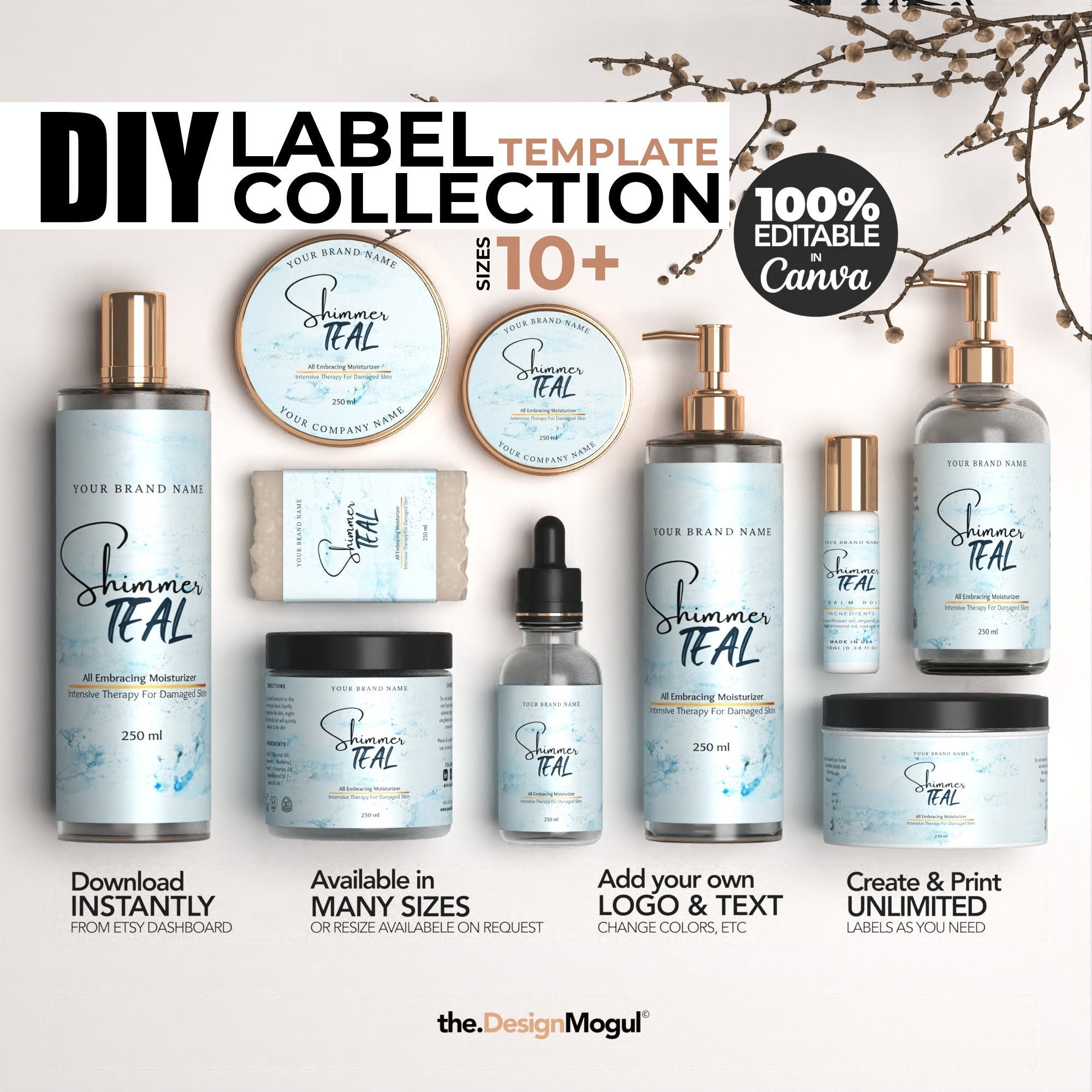 DIY Editable Teal Cosmetic Label Template for Body Butter - Etsy